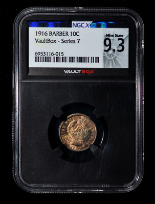 NGC Vault Box 9.3 (MS63) 1916 Barber Dime Silver 10 Cents - toned ...