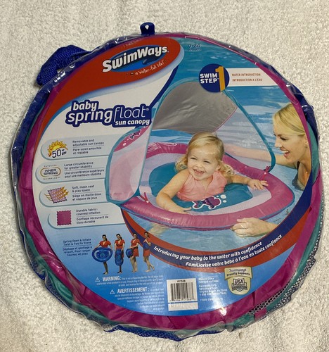 New SwimWays Baby Spring Float Sun Canopy Pink Swim Step 1 for 9-24 ...