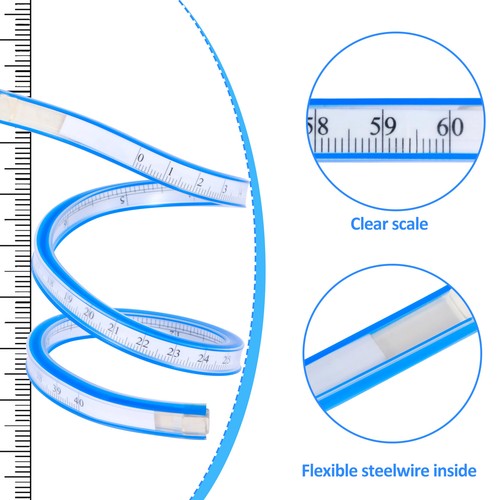 2Pcs Flexible Curve Rulers Inch and Metric Garment Bendable Ruler ...