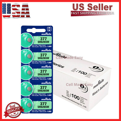 5 NEW MURATA / SONY 377 SR626SW SR626 V377 SilverOxide Watch Battery ...