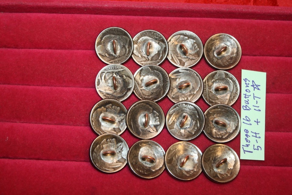 16 Genuine US Buffalo Indian Head Nickel Domed Shank Coin Buttons 3/4 ...