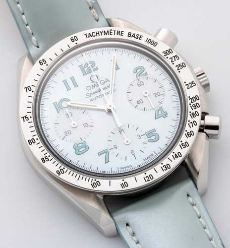 RARE Omega Speedmaster White MOP Blue Arabic Chrono 3834.71.33 SPECIAL ...