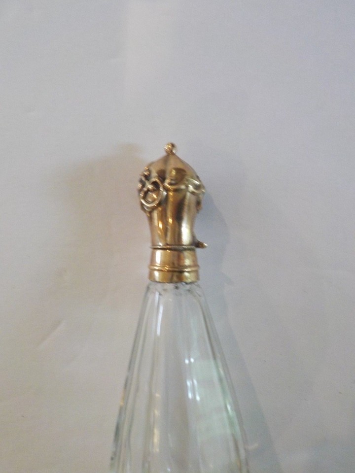 19th C. Dutch Netherlands Cut Crystal Scent / Perfume Bottle, 14 K Gold ...