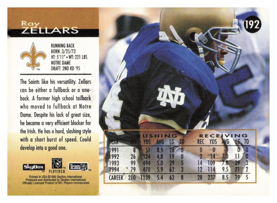 1995 SkyBox Impact #192 Ray Zellars RC | eBay