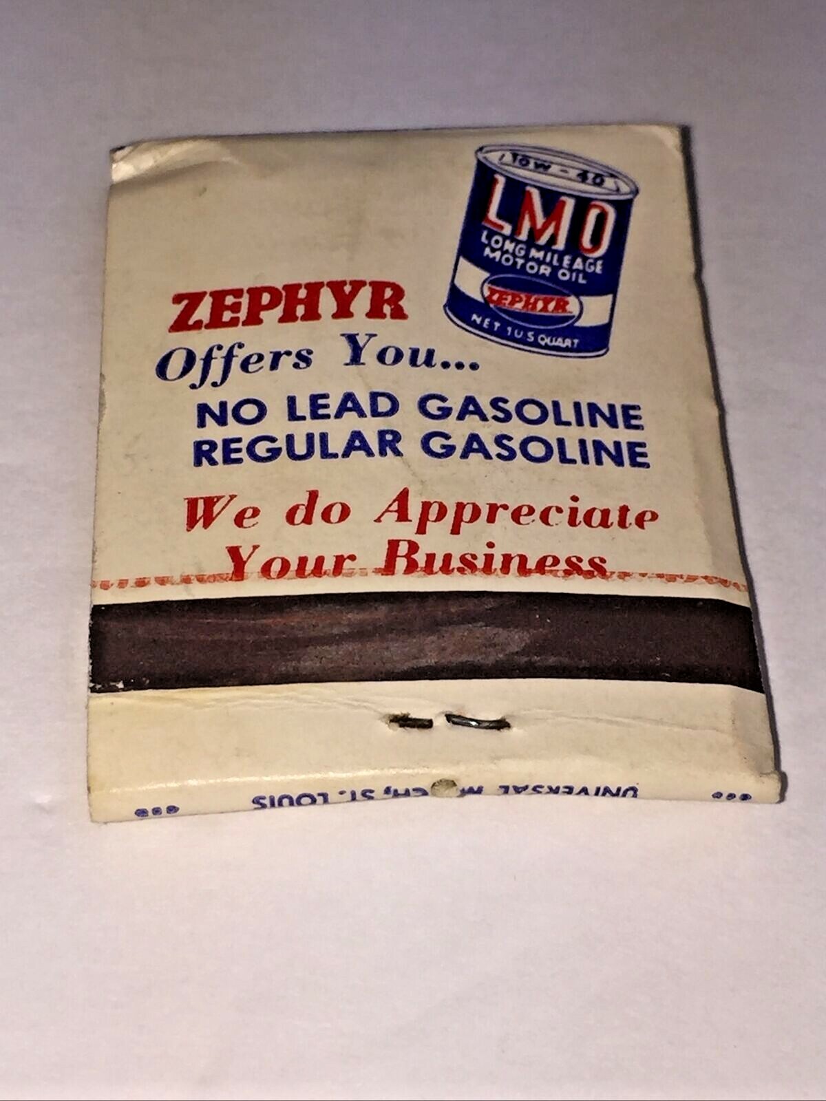 Old ZEPHYR Gasoline and Oil Matchbooks~ LMO Oil , 10w-30 Oil No Lead ...