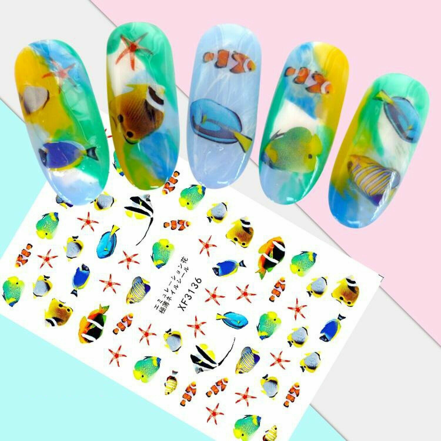 Nail Art 3D Stickers Design Decoration Tips Self Adhesive Tropical Fish ...