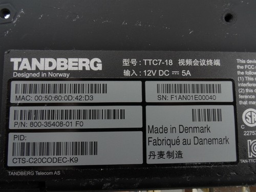 Cisco Tandberg TTC7-18 C20 System w/ TTC8-02 Camera & PS - No Remote | eBay