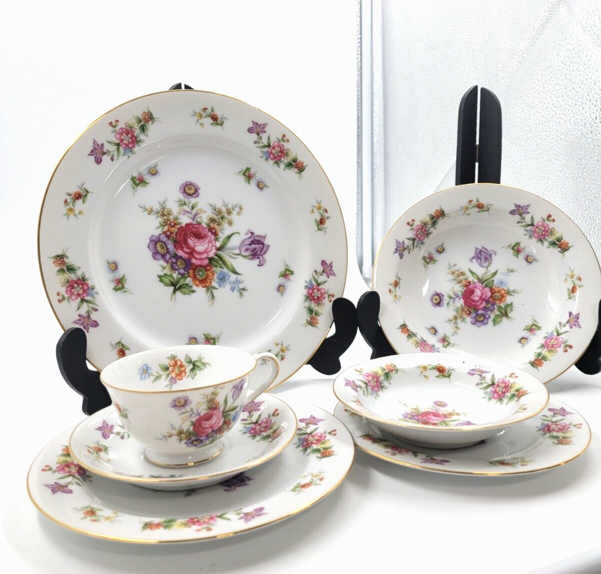 7 Piece Place Setting of Rare Antique Harmony House Dredania Porcelain ...