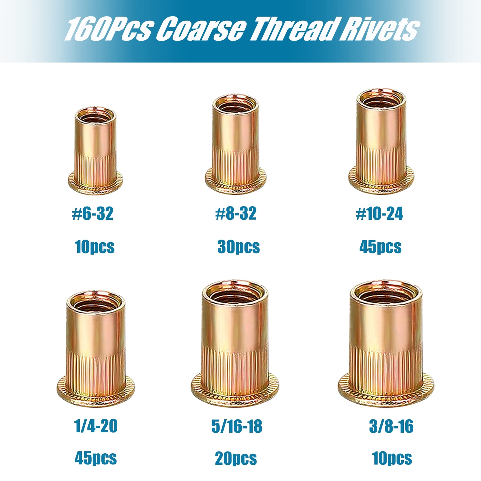 160Pcs Rivnuts Nutserts Kit, SAE Rivet Nuts Assortment UNC Threaded RIV ...