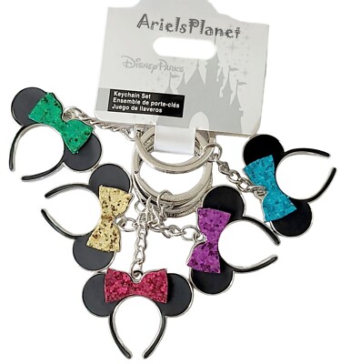 Disney Parks Minnie Mouse Ear Headband Metal Colored Keychain Set of 5 ...