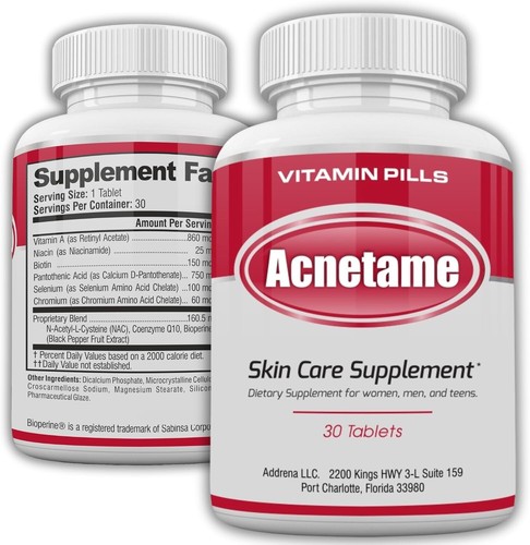 Acnetame 30 Ct Acne Pills- Supplements for Acne Vitamin Treatment ...
