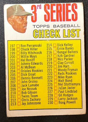 1967 Topps 3rd Series Baseball Checklist #191 Willie Mays Unmarked SF ...