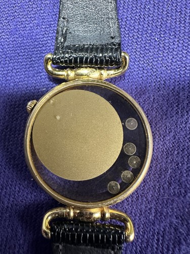 Vintage Lucida Gold Tone Floating Crystals Women’s Watch with Black ...