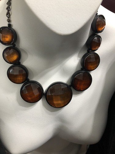 Necklace deco vintage Faceted lucite bib Circle neon Topaz Amber Color ...
