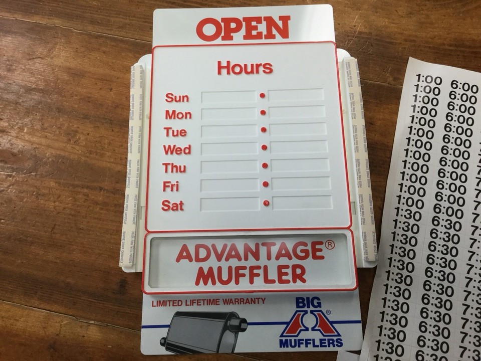 Vintage New Big A Sign Repair Shop Muffler Open Hours Entrance Sign 15 ...