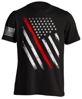 THIN RED LINE Firefighter Support T - Shirt Patriotic US Flag Tactical ...