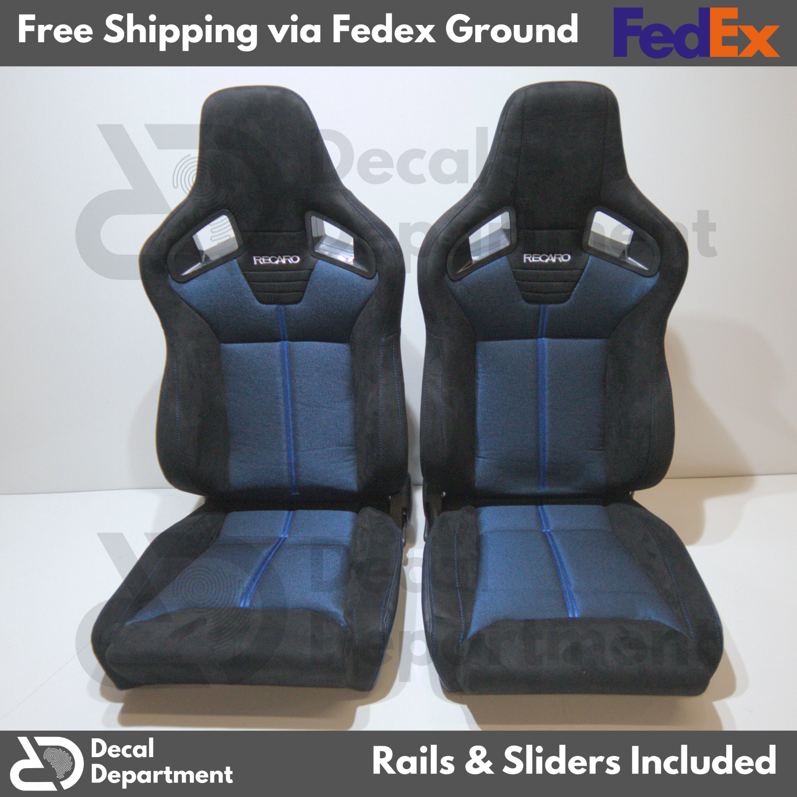Set of 2 Reclinable Slider Seats For Recaro Seat Black Suede + Rails ...