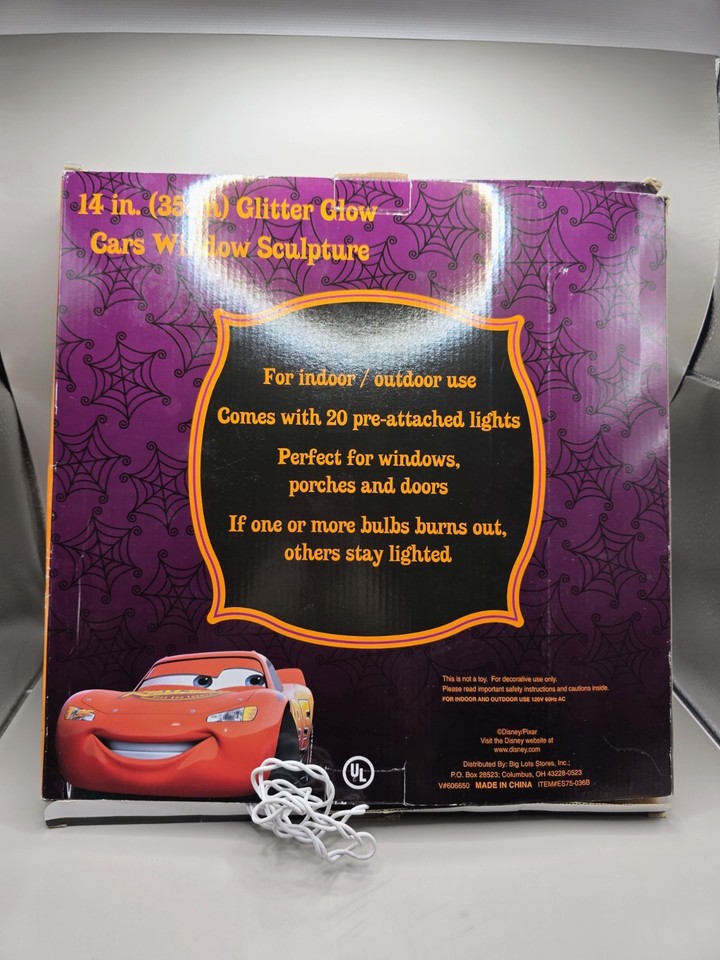 Rare Disney Pixar Cars Halloween Window Decor 14 Inch Glitter Glow Tow ...