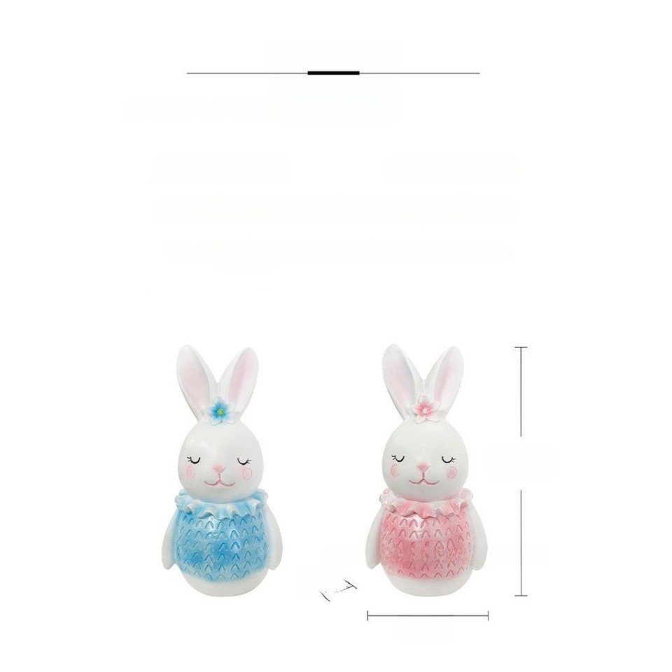 Blue Pink Easter Rabbit Sculpture Resin Minimalist Accent for Entry ...