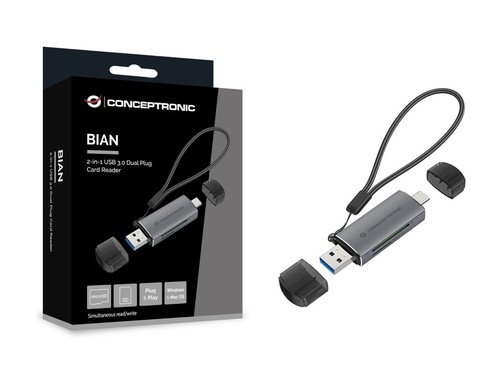 CONCEPTRONIC BIAN05G 2-in-1 USB 3.0 Dual Plug Card Reader SD/MicroSD 3. ...
