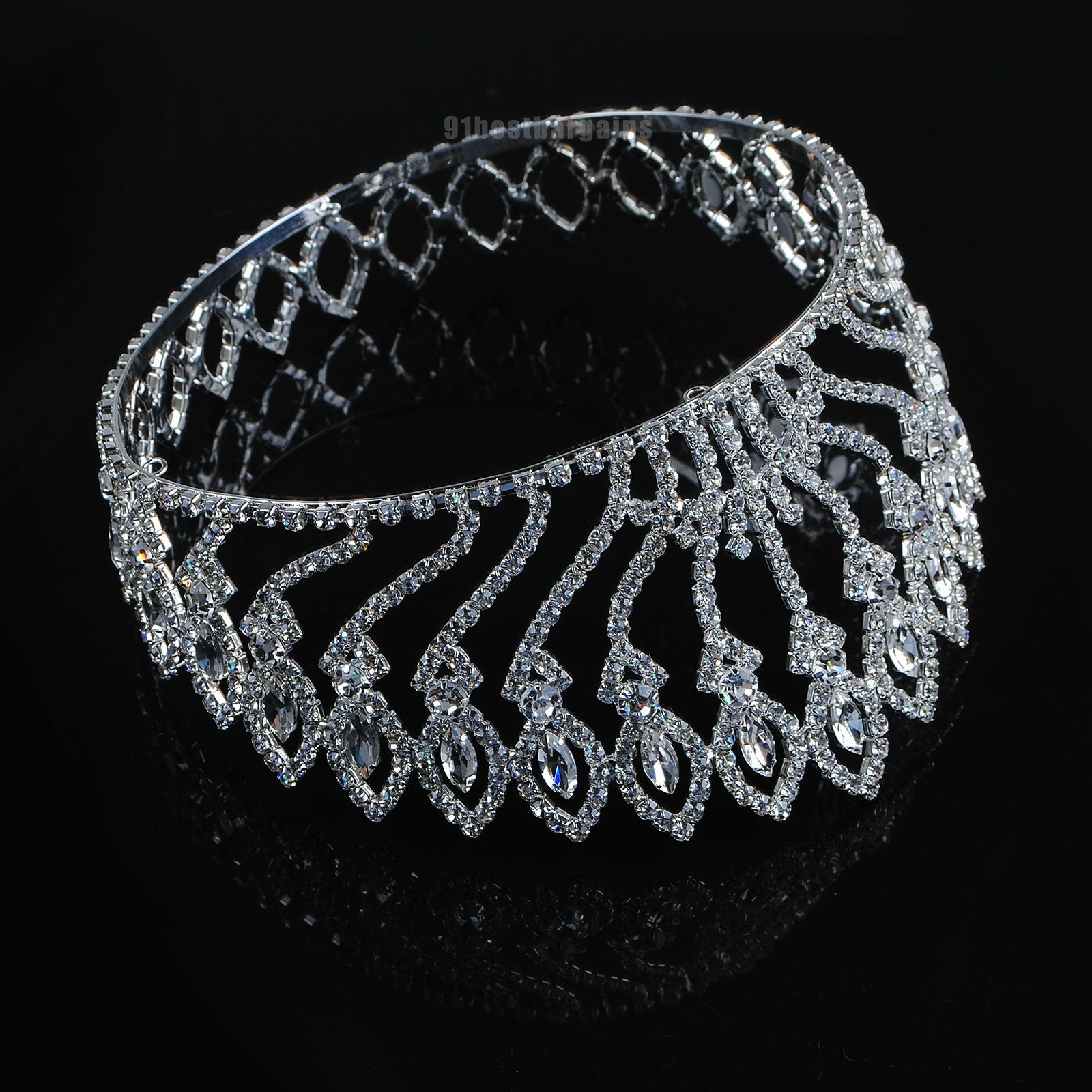 Stunning Full Round Tiara Crown Rhinestones Crystal Pageant Wedding ...