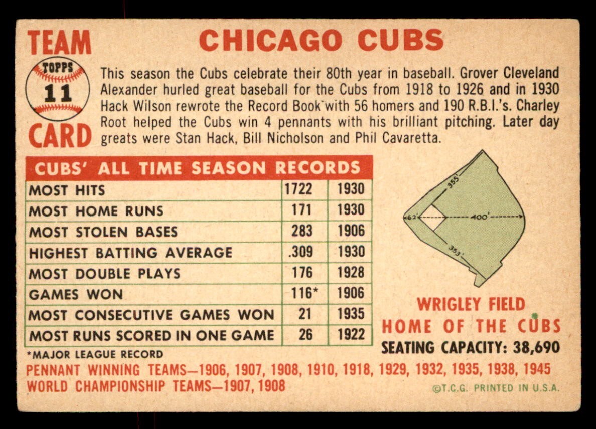 1956 Topps Baseball #11 Chicago Cubs Team (date) VG/EX *i1 | eBay