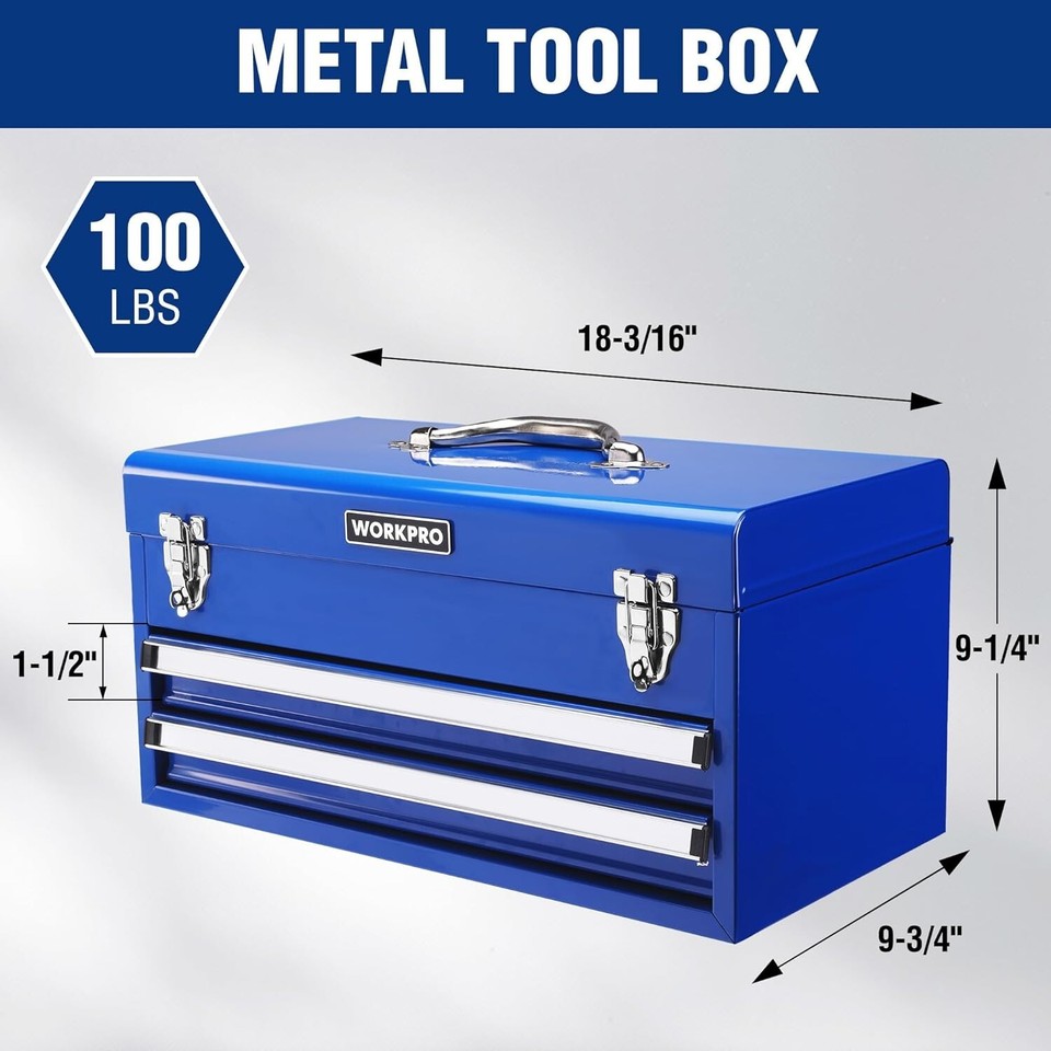 WORKPRO Tool Box with Drawers, 18 Inch with 2 Drawers and 1 Top Storage ...