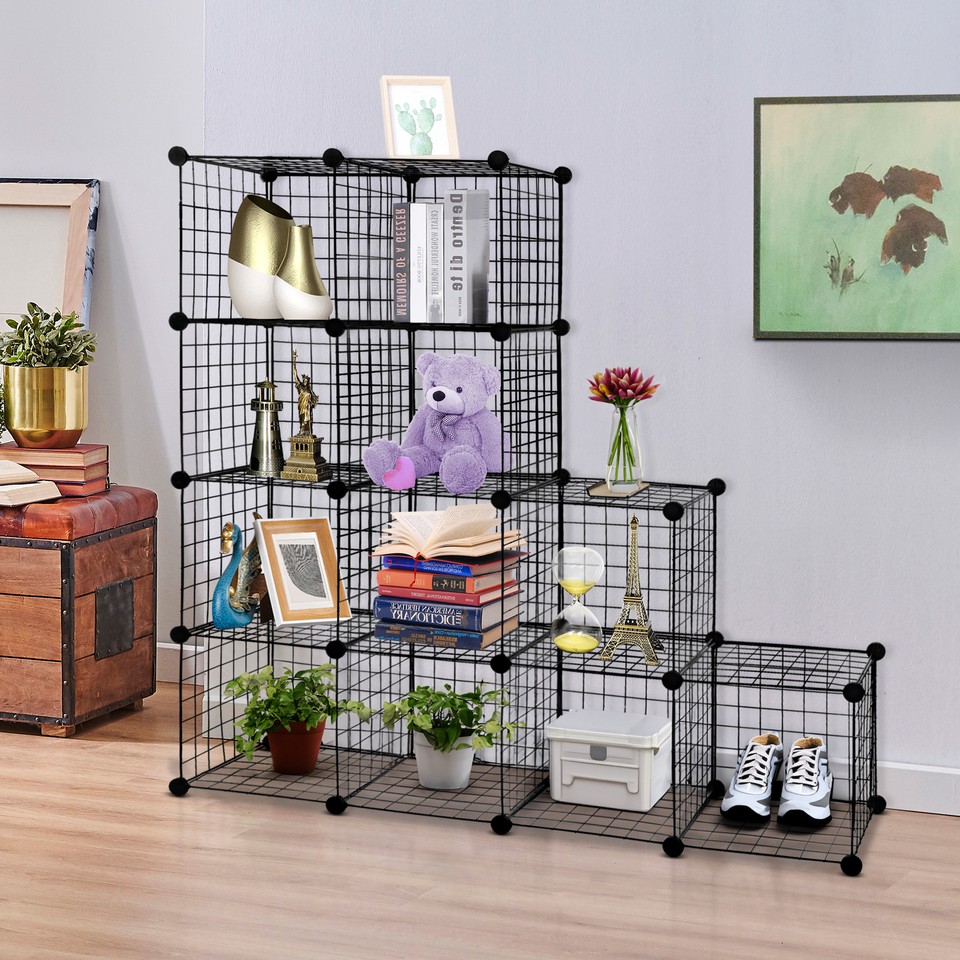 12-Cube Wire Cube Storage Organizer Shelving Wire Shelves Rack Modular ...