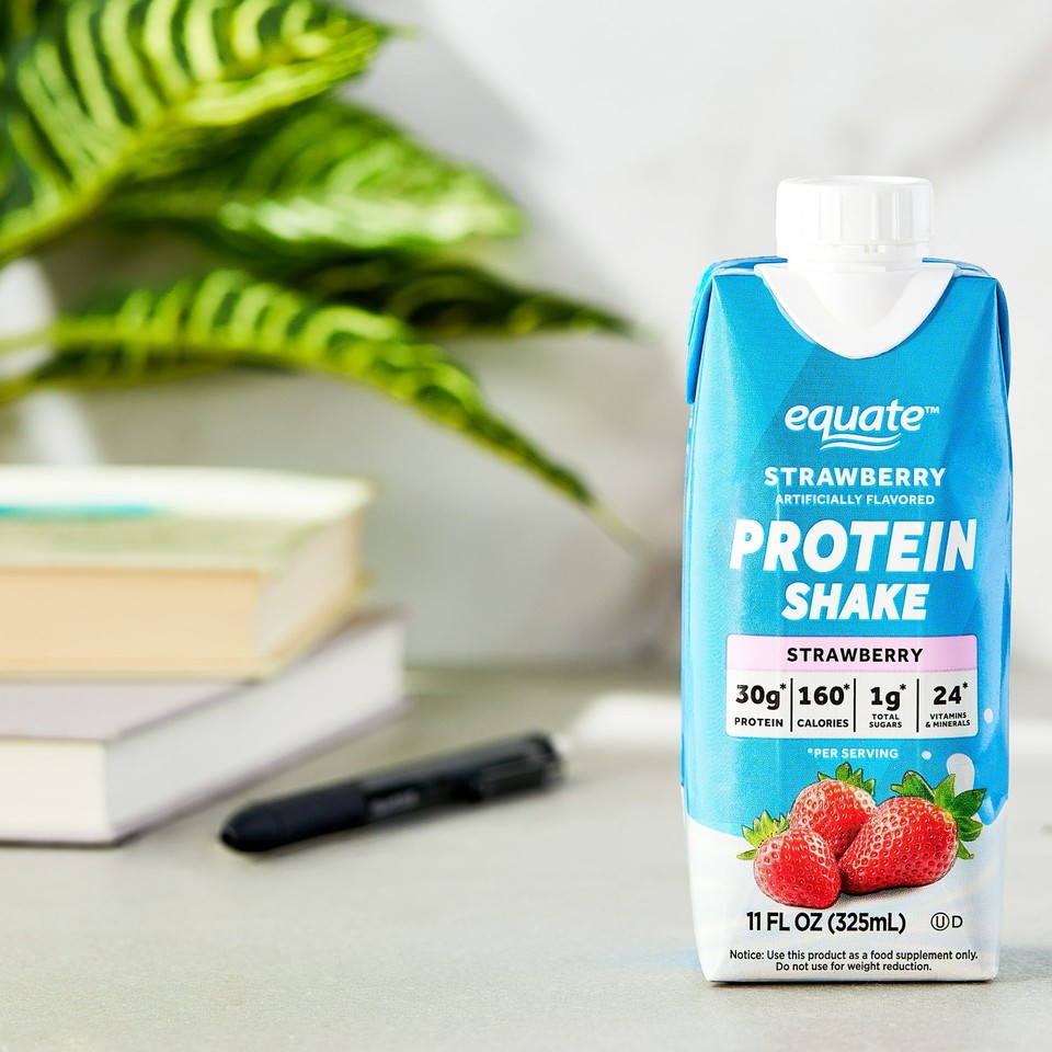 Equate High Performance Protein Shake, Strawberry, 11 fl oz, 4 Count ...