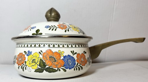 Newcor Regency Cookware Brass Handle Enamel 7” Covered Sauce Pan Pot ...