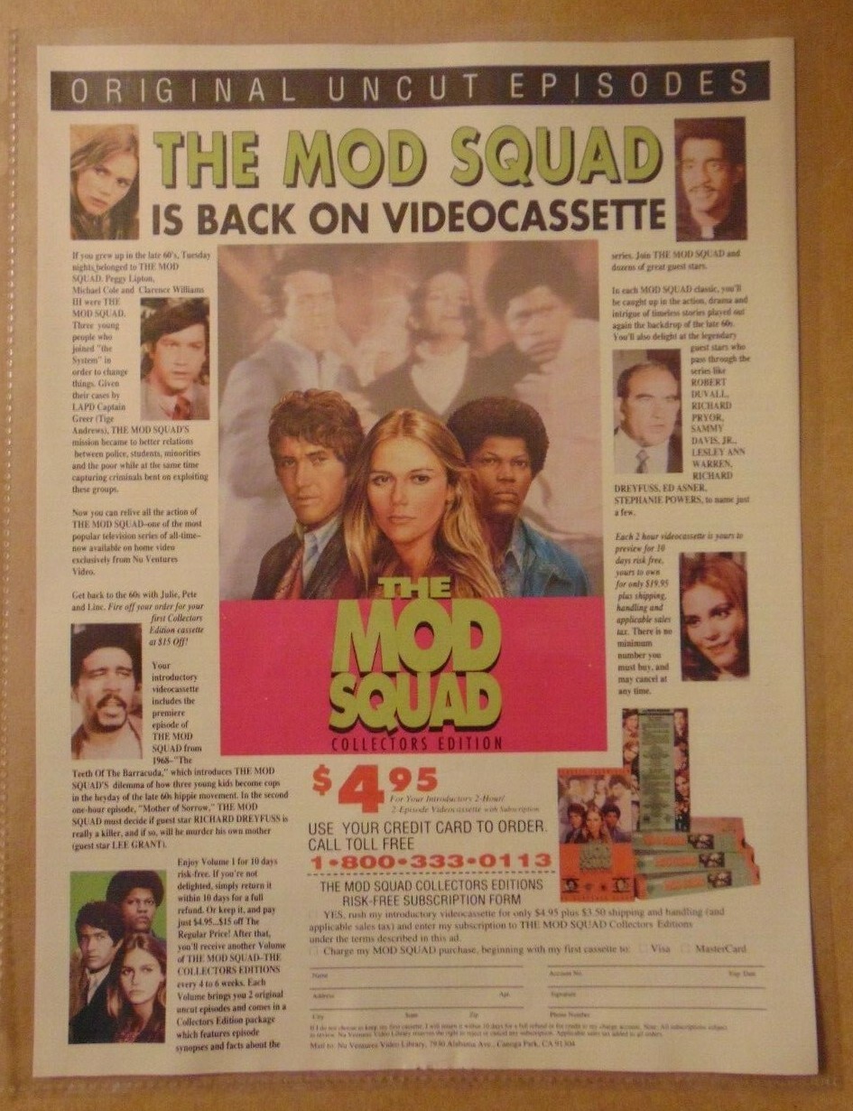THE MOD SQUAD TV Show Videocassette VHS Tape Subscription Print ...