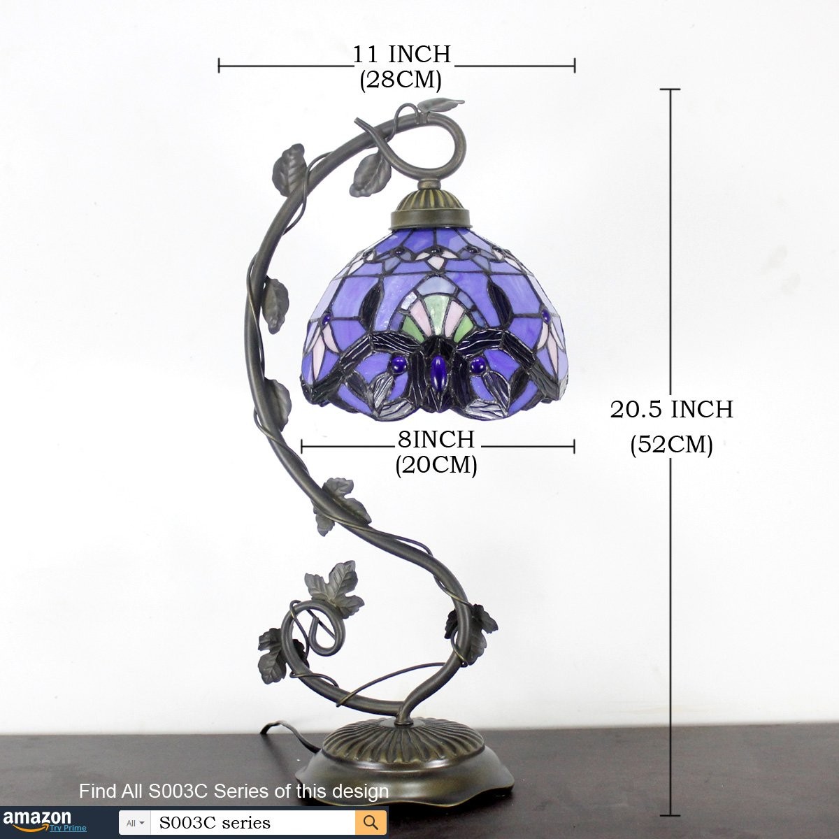Tiffany Table Lamp Blue Purple Stained Glass Baroque Style Reading Desk ...