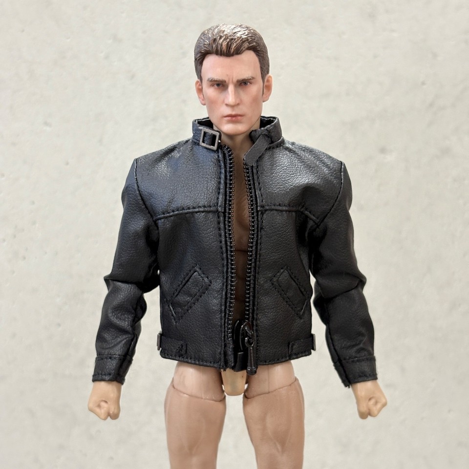 MO-MBJK-BK: 1/12 Black Slim Zipper Faux Leather Jacket for 6" Slim ...