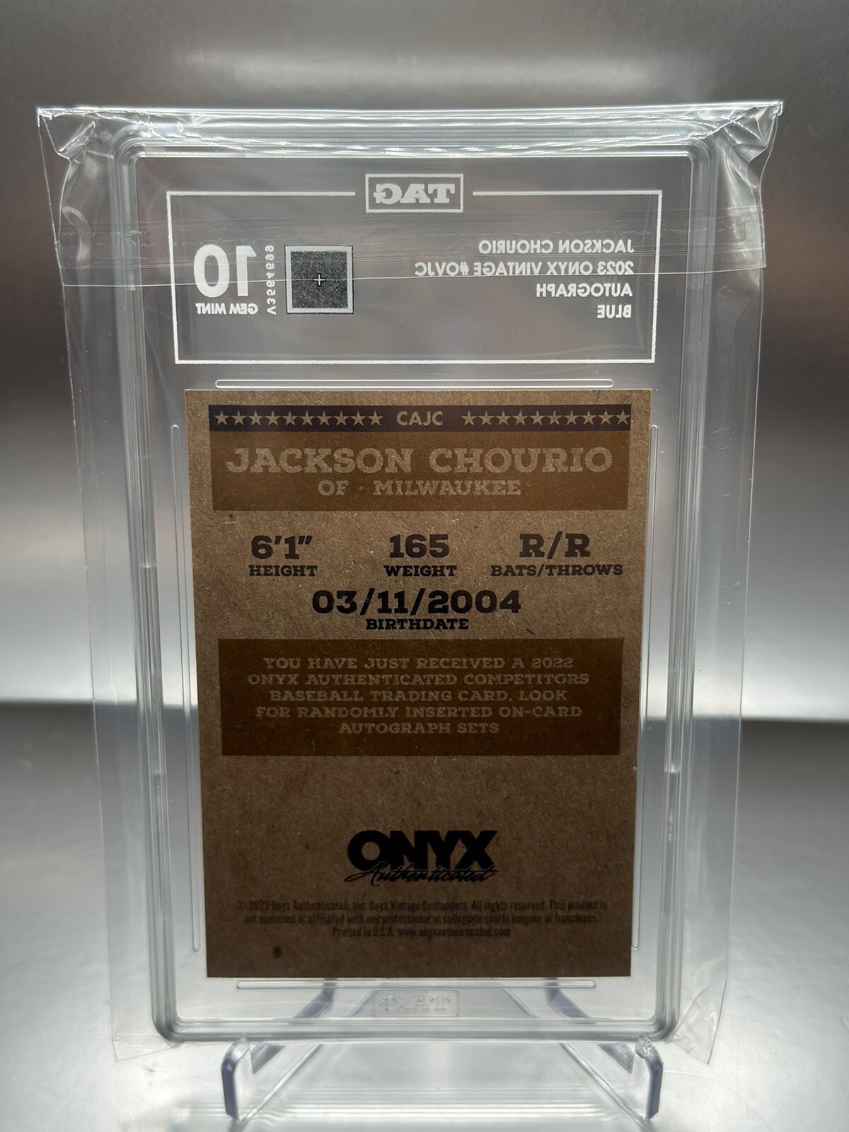 2023 Onyx Vintage Jackson Chourio Auto /400 TAG 10💎💎 #2 Prospect In ...