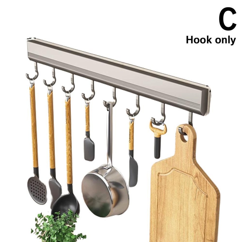 Self adhesive Hooks Rack Wall Mounted Kitchen Utensils Storage Row Hook ...