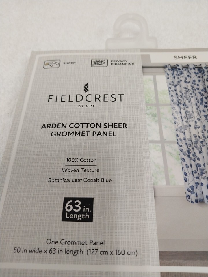 Fieldcrest Arden Cotton Sheer Curtain Botanical Leaf Cobalt Blue 50in x ...