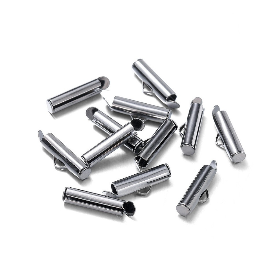 100Pcs Metal Slide On End Clasp Tubes Slider End Caps Crimp End Tube ...