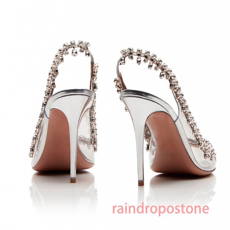 Women's Shoes PVC Peep Toe High Heels Sandals Slingbacks Crystal ...