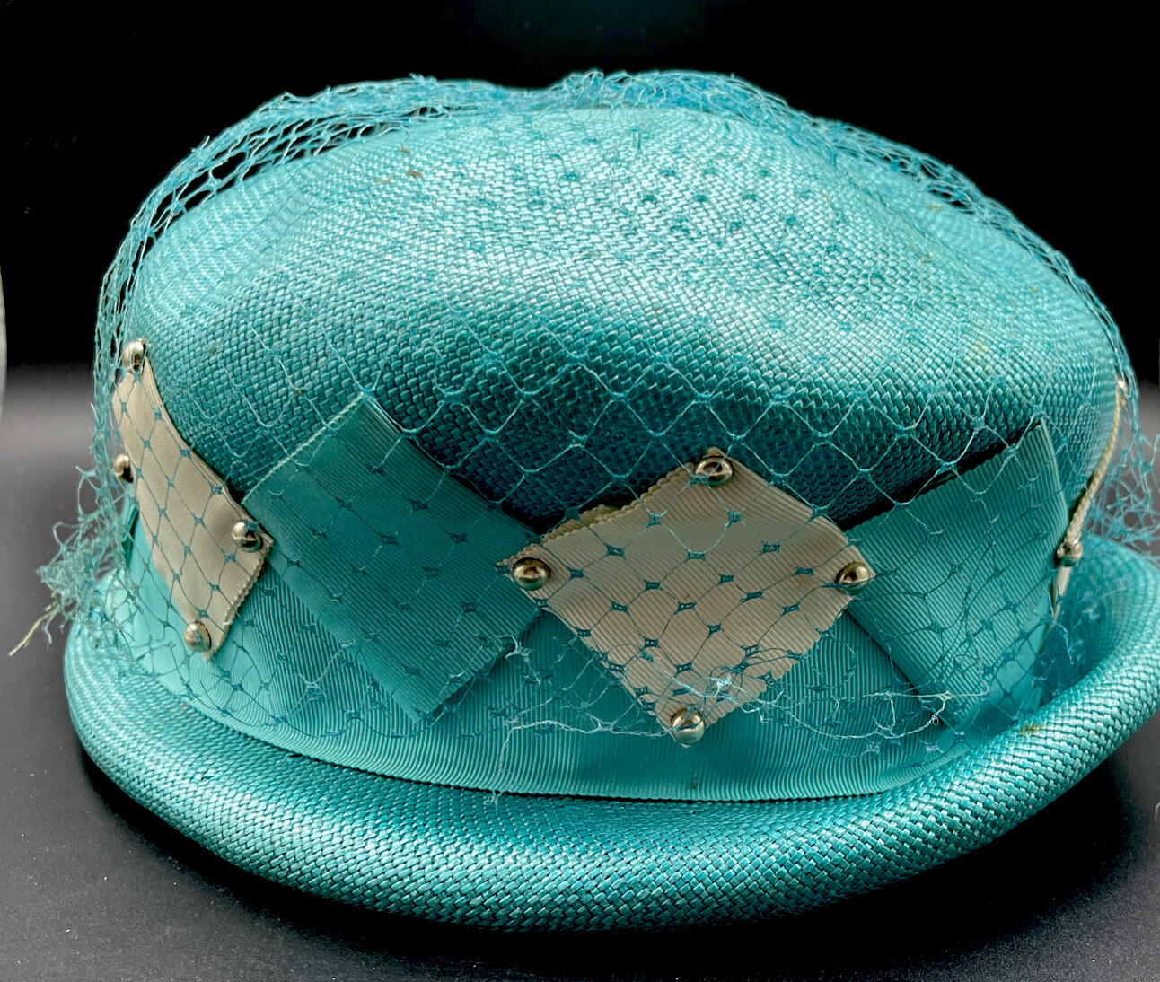 Lee Bury Woven Aqua Vintage Hat With Netting - Gem