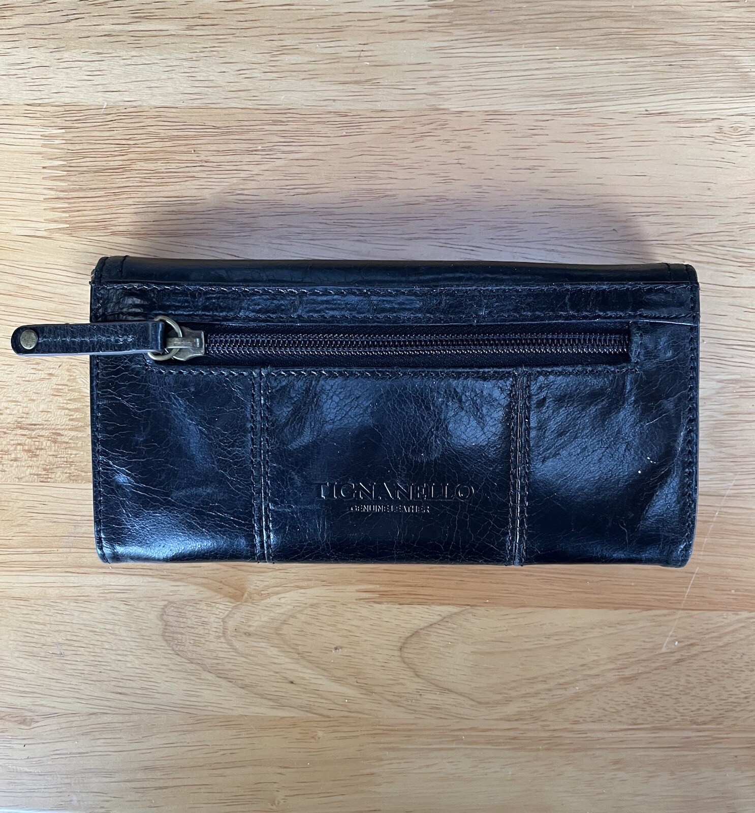 Tignanello Black Genuine Leather Pebble Trifold Wallet Organizer 7.5” x ...