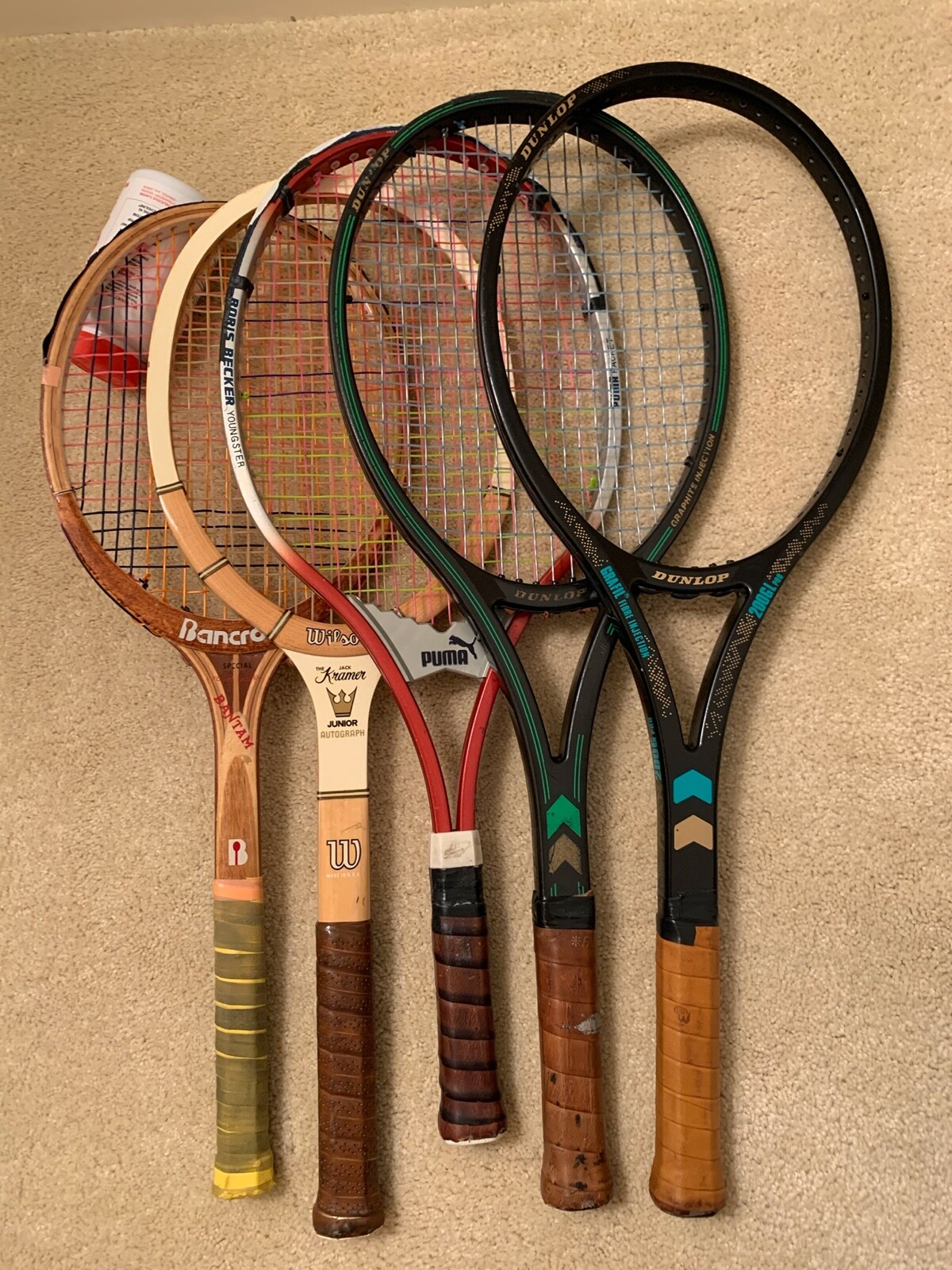 5 vtg JR tennis racquet lot Dunlop MAX 200 GL Kramer Auto Puma Becker ...
