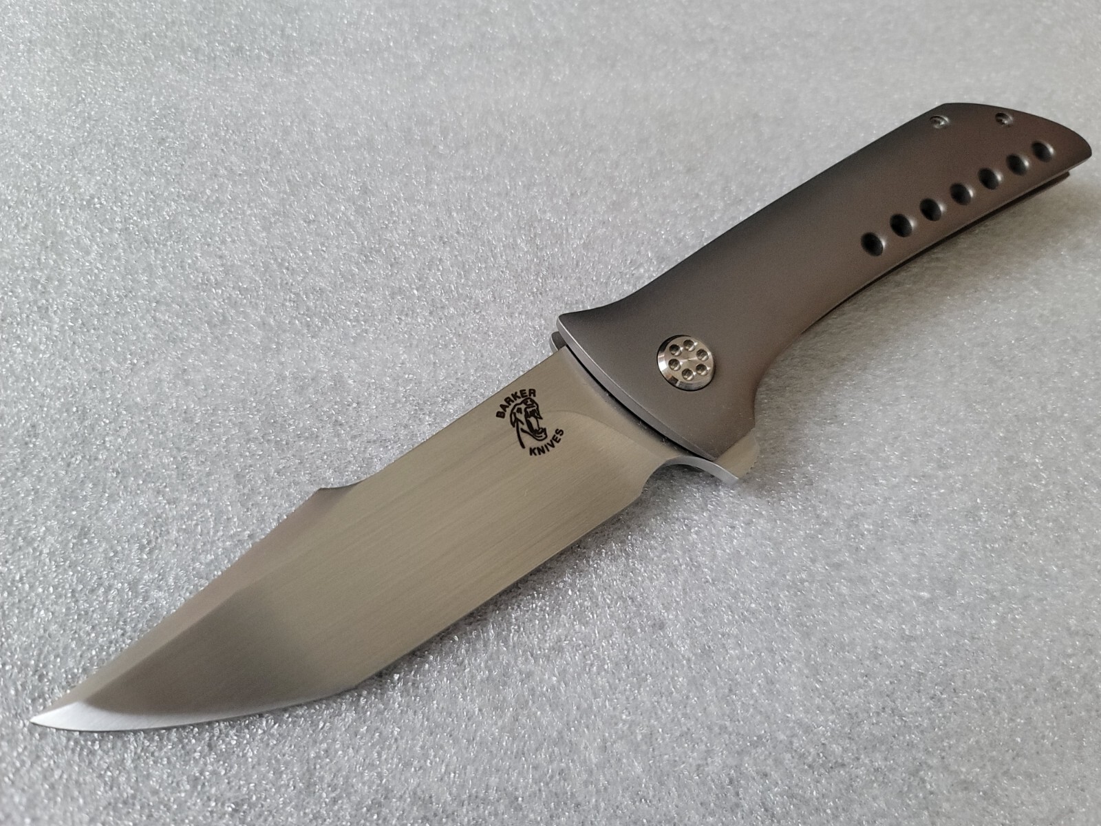 John Barker Knives Black Shuck Flipper, Hand Satin, Mayo Holes, Custom ...