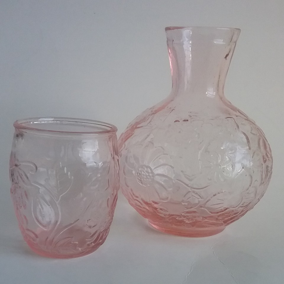 Pink Glass Floral Tumble Up Carafe Set | eBay