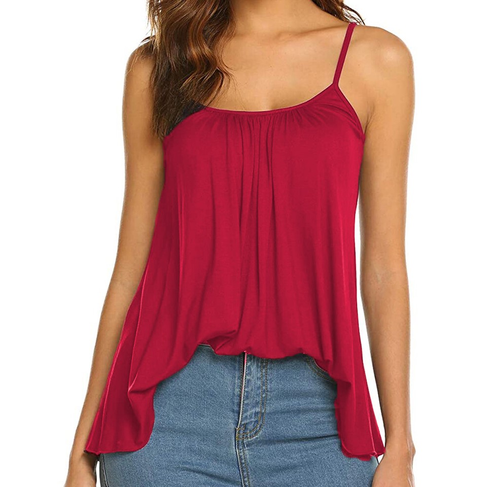 Womens Camisole with Built in Bra Flowy Tank Top Adjustable Strap Loose ...