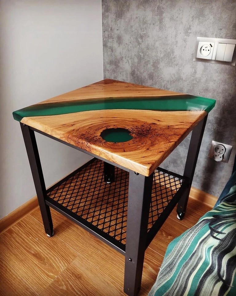 Green Epoxy Tabletop, Epoxy Side Table, Epoxy Bedroom Table, Resin ...