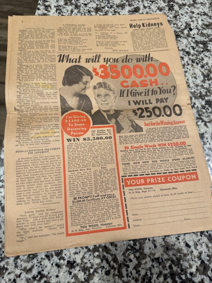 antique home circle magazine newspaper 1933 ads fortune teller story ...
