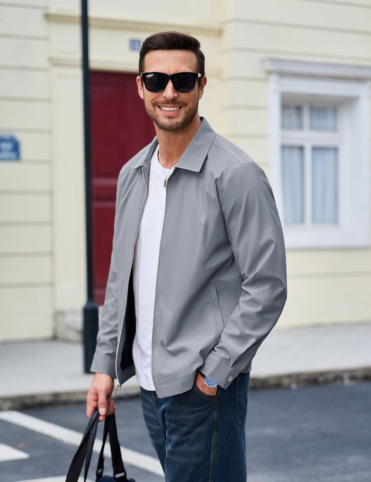 Men's Thin Spring Jacket Full-Zip Lightweight Bomber Jacket Casual ...