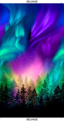 Trees Aurora Borealis Fabric 24” Panel Alaska Cotton Timeless Treasures ...