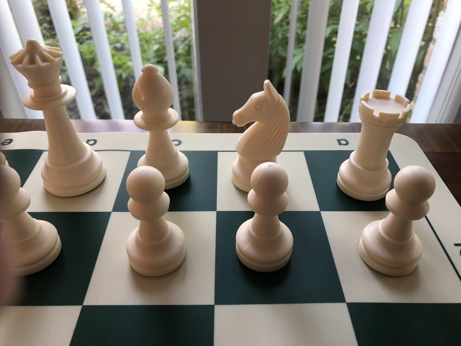 European Chess Set. 32 Cream & Black Chessmen W/ Green Silicone Board ...