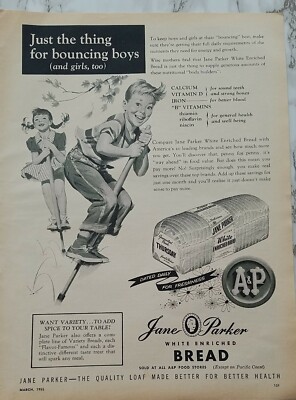 1955 Jane Parker Thursday bread boy girl bouncing toy pogo sticks ...